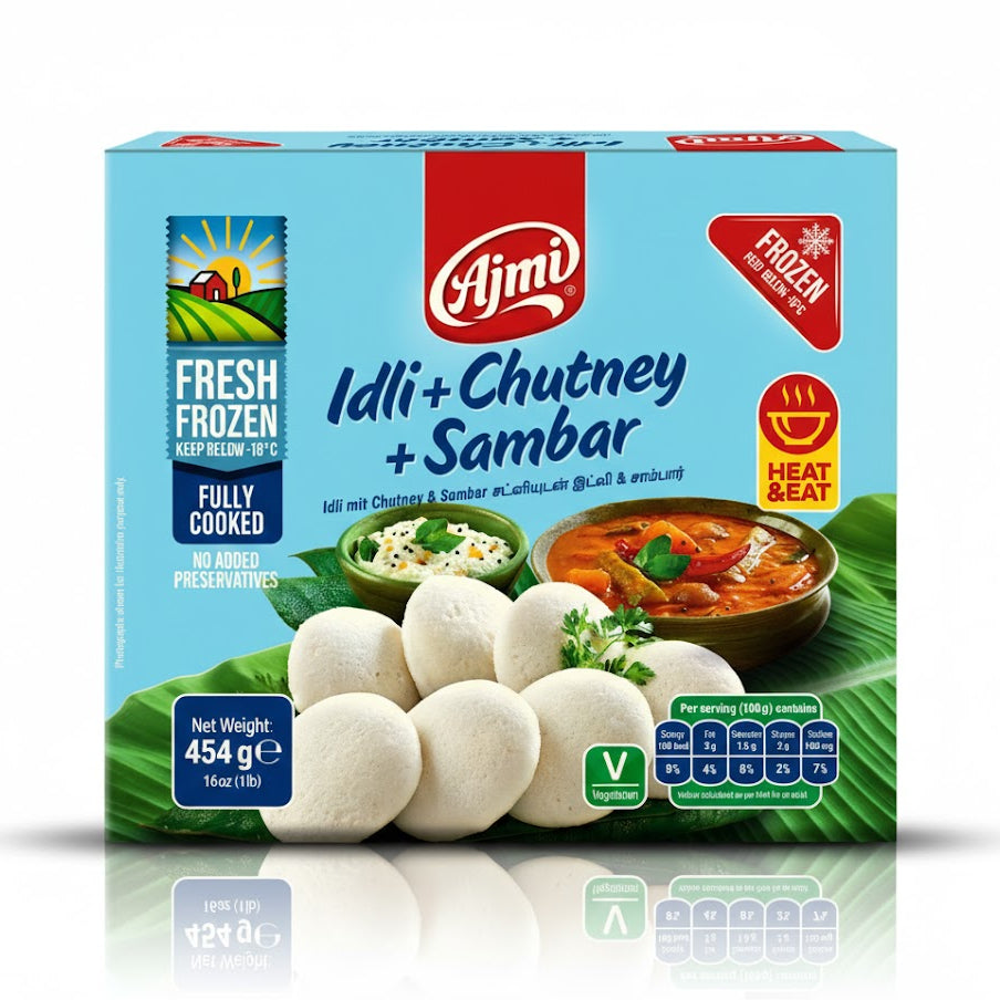 Ajmi Idli + Chutney + Sambar (Frozen Heat & Eat Meal) – The Indian Shelf